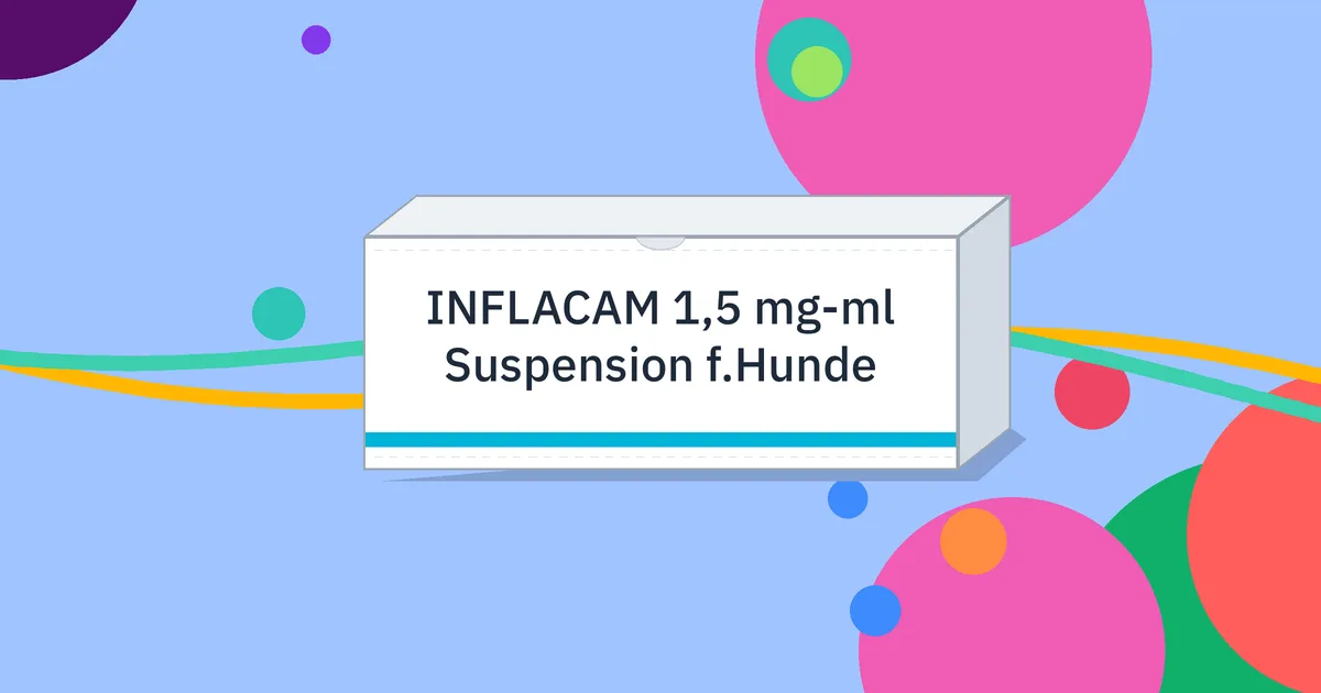 Symbolbild: Packung mit der Aufschrift INFLACAM 1,5 mg-ml Suspension f.Hunde (PZN 04003308) – Verfügbarkeit und Bezug in Apotheken in Frankfurt am Main