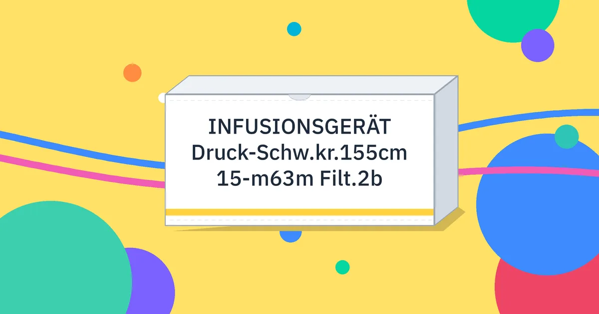 Symbolbild: Packung mit der Aufschrift INFUSIONSGERÄT Druck-Schw.kr.155cm 15-m63m Filt.2b (PZN 17395132) – Verfügbarkeit und Bezug in Apotheken in Frankfurt am Main
