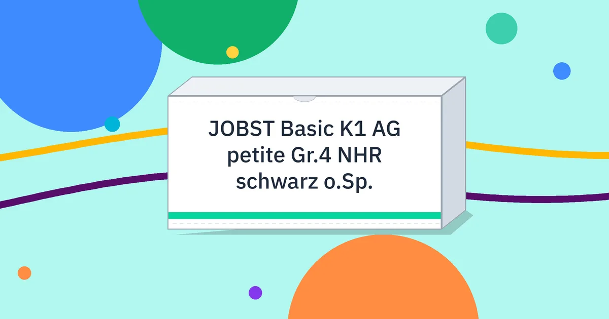 Symbolbild: Packung mit der Aufschrift JOBST Basic K1 AG petite Gr.4 NHR schwarz o.Sp. (PZN 15309507) – Verfügbarkeit und Bezug in Apotheken in Frankfurt am Main