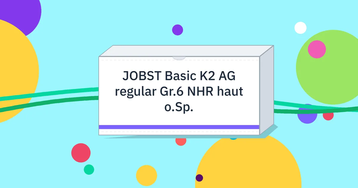 Symbolbild: Packung mit der Aufschrift JOBST Basic K2 AG regular Gr.6 NHR haut o.Sp. (PZN 11249547) – Verfügbarkeit und Bezug in Apotheken in Frankfurt am Main