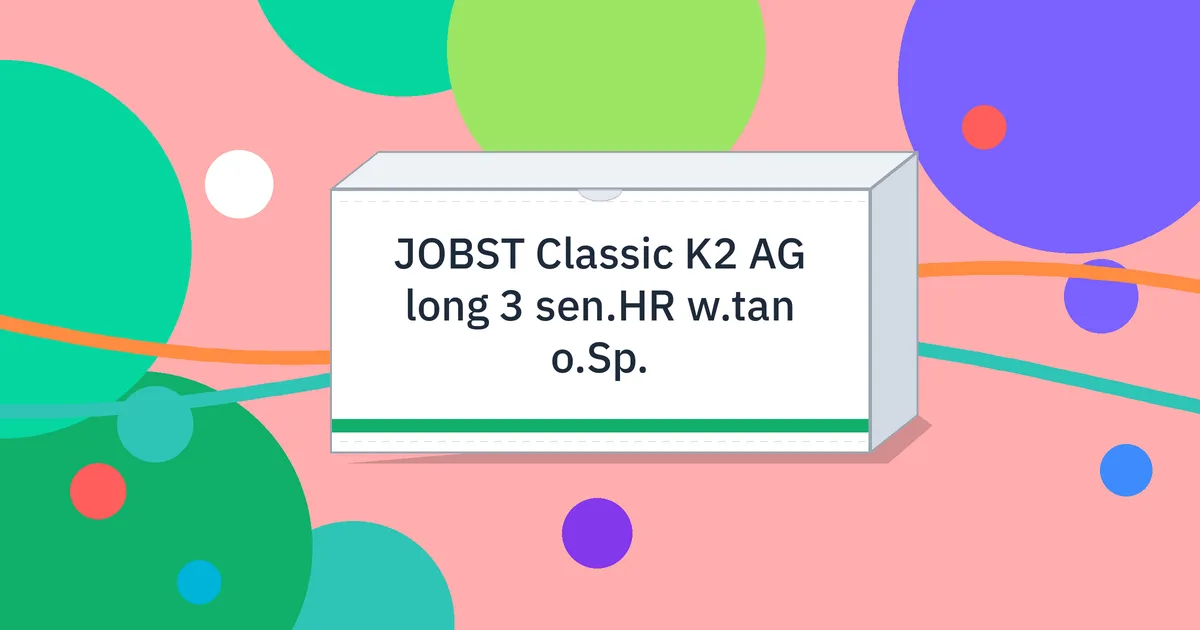Symbolbild: Packung mit der Aufschrift JOBST Classic K2 AG long 3 sen.HR w.tan o.Sp. (PZN 17959385) – Verfügbarkeit und Bezug in Apotheken in Frankfurt am Main