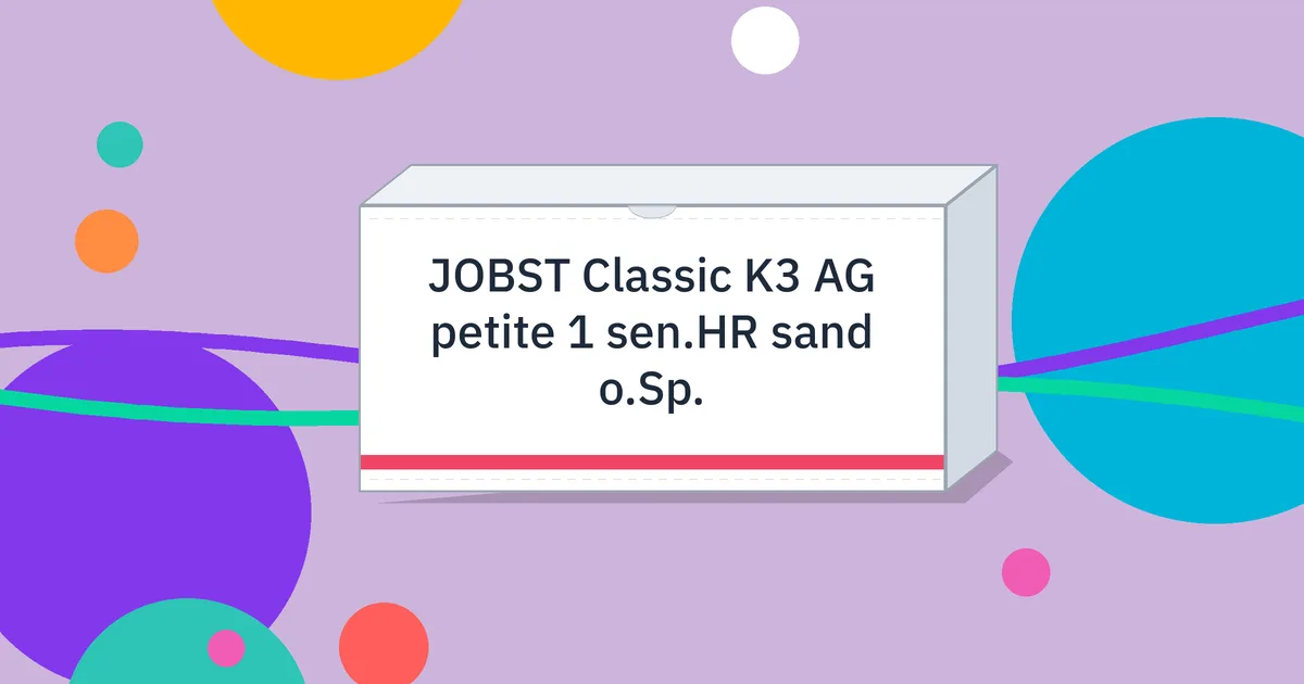 Symbolbild: Packung mit der Aufschrift JOBST Classic K3 AG petite 1 sen.HR sand o.Sp. (PZN 17956234) – Verfügbarkeit und Bezug in Apotheken in Frankfurt am Main