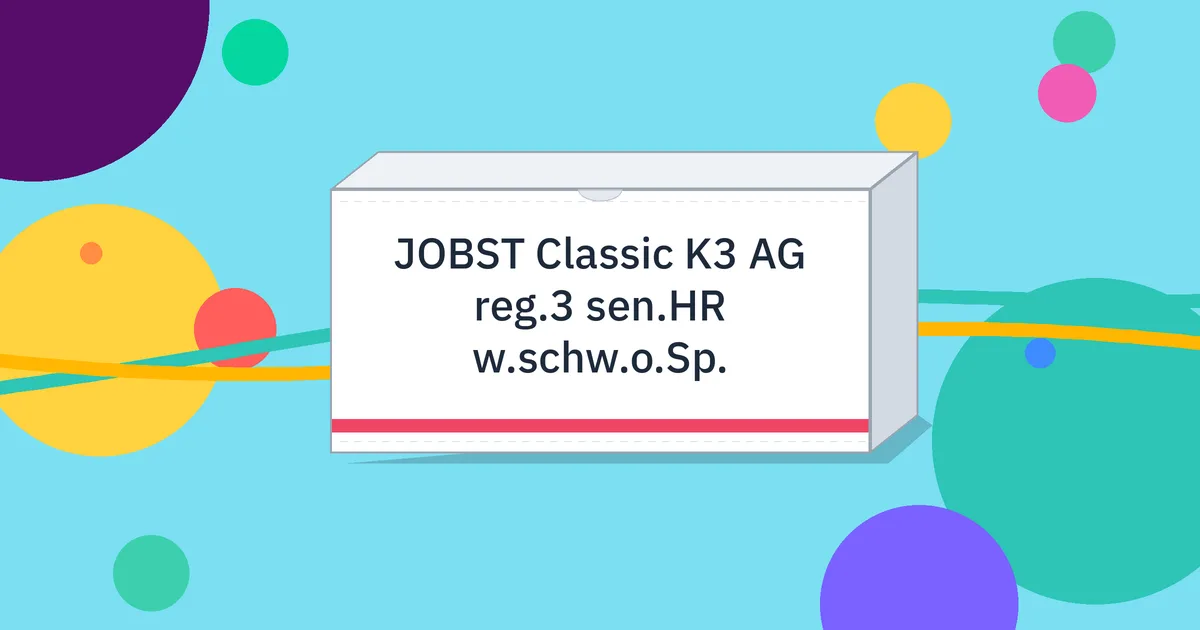 Symbolbild: Packung mit der Aufschrift JOBST Classic K3 AG reg.3 sen.HR w.schw.o.Sp. (PZN 17957529) – Verfügbarkeit und Bezug in Apotheken in Frankfurt am Main