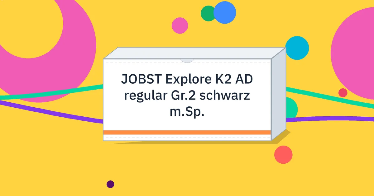Symbolbild: Packung mit der Aufschrift JOBST Explore K2 AD regular Gr.2 schwarz m.Sp. (PZN 11022298) – Verfügbarkeit und Bezug in Apotheken in Frankfurt am Main