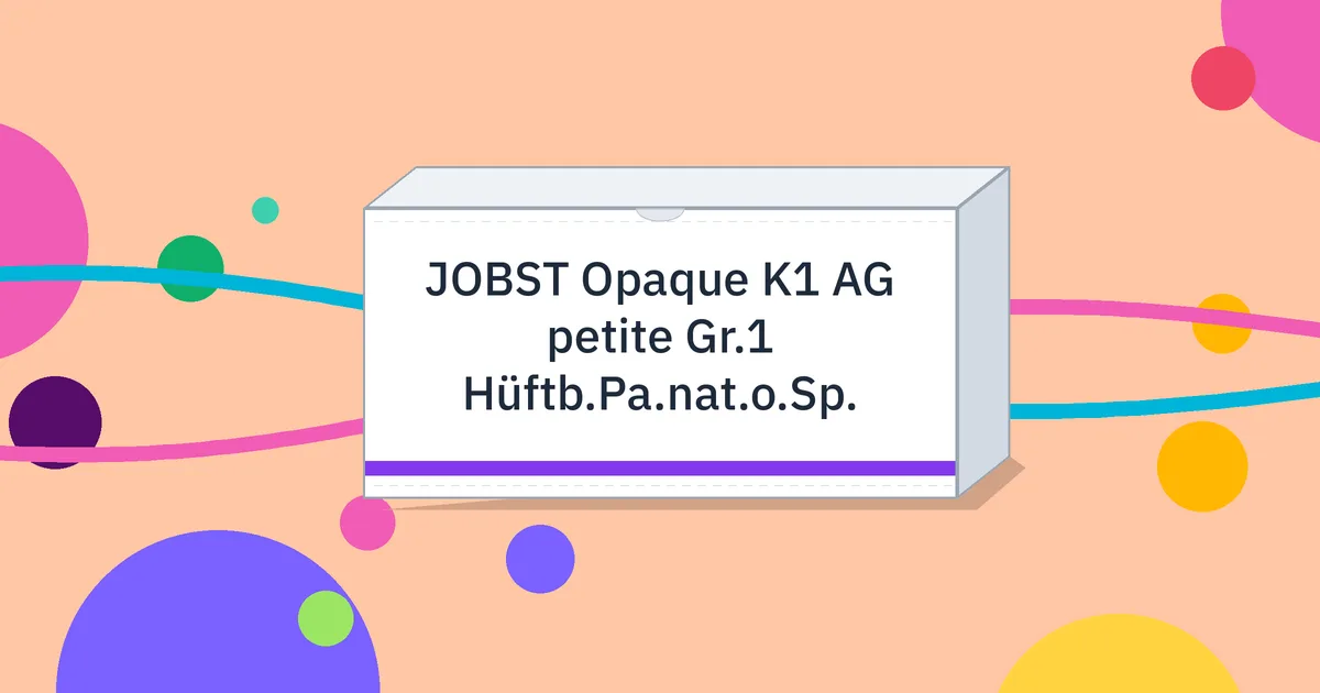 Symbolbild: Packung mit der Aufschrift JOBST Opaque K1 AG petite Gr.1 Hüftb.Pa.nat.o.Sp. (PZN 13098779) – Verfügbarkeit und Bezug in Apotheken in Frankfurt am Main