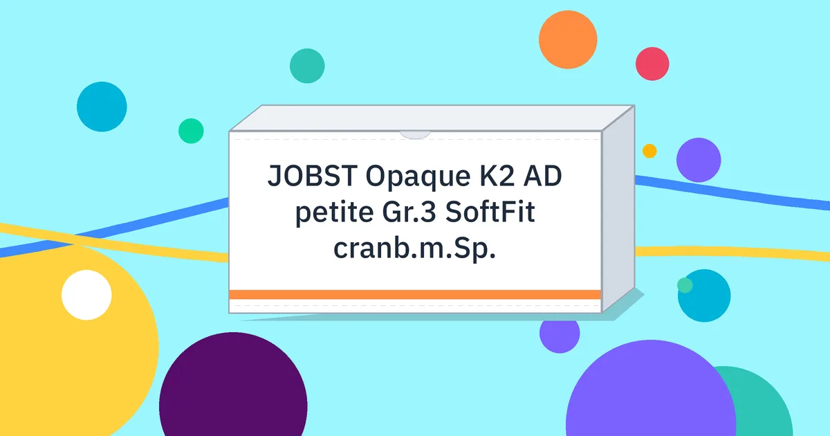 Symbolbild: Packung mit der Aufschrift JOBST Opaque K2 AD petite Gr.3 SoftFit cranb.m.Sp. (PZN 13109230) – Verfügbarkeit und Bezug in Apotheken in Frankfurt am Main