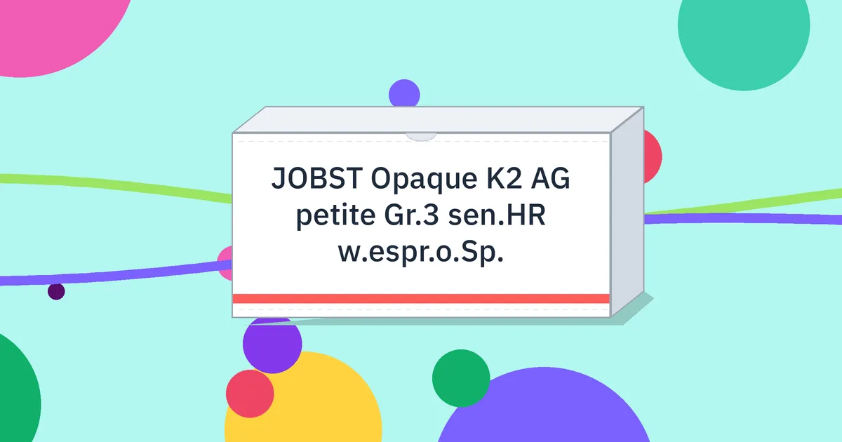 Symbolbild: Packung mit der Aufschrift JOBST Opaque K2 AG petite Gr.3 sen.HR w.espr.o.Sp. (PZN 16285967) – Verfügbarkeit und Bezug in Apotheken in Frankfurt am Main