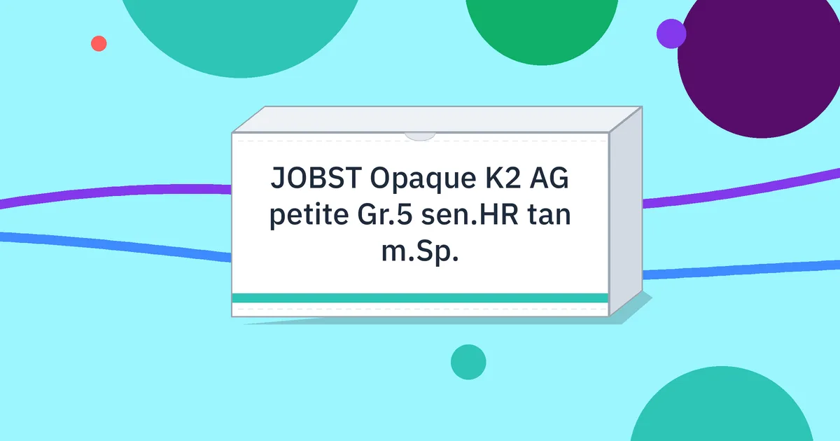 Symbolbild: Packung mit der Aufschrift JOBST Opaque K2 AG petite Gr.5 sen.HR tan m.Sp. (PZN 16285097) – Verfügbarkeit und Bezug in Apotheken in Frankfurt am Main
