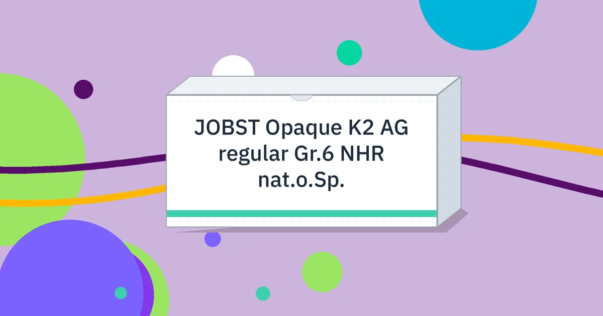 Symbolbild: Packung mit der Aufschrift JOBST Opaque K2 AG regular Gr.6 NHR nat.o.Sp. (PZN 11252667) – Verfügbarkeit und Bezug in Apotheken in Frankfurt am Main