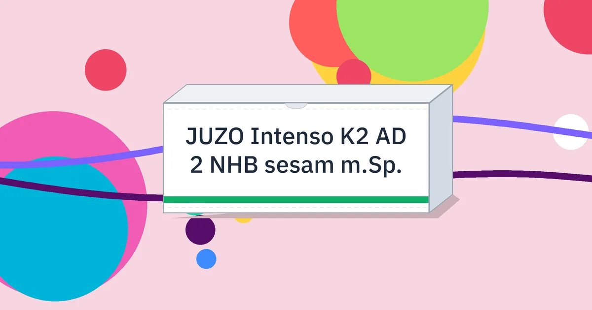Symbolbild: Packung mit der Aufschrift JUZO Intenso K2 AD 2 NHB sesam m.Sp. (PZN 18609747) – Verfügbarkeit und Bezug in Apotheken in Frankfurt am Main