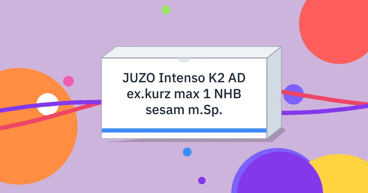 Symbolbild: Packung mit der Aufschrift JUZO Intenso K2 AD ex.kurz max 1 NHB sesam m.Sp. (PZN 18610325) – Verfügbarkeit und Bezug in Apotheken in Frankfurt am Main