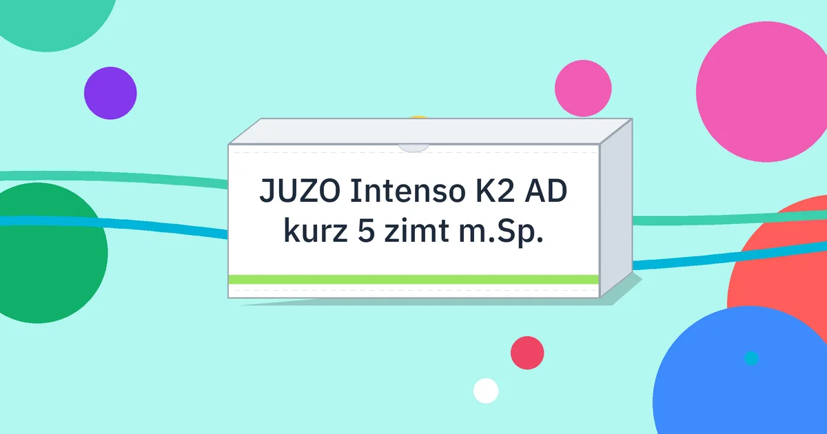 Symbolbild: Packung mit der Aufschrift JUZO Intenso K2 AD kurz 5 zimt m.Sp. (PZN 18607398) – Verfügbarkeit und Bezug in Apotheken in Frankfurt am Main