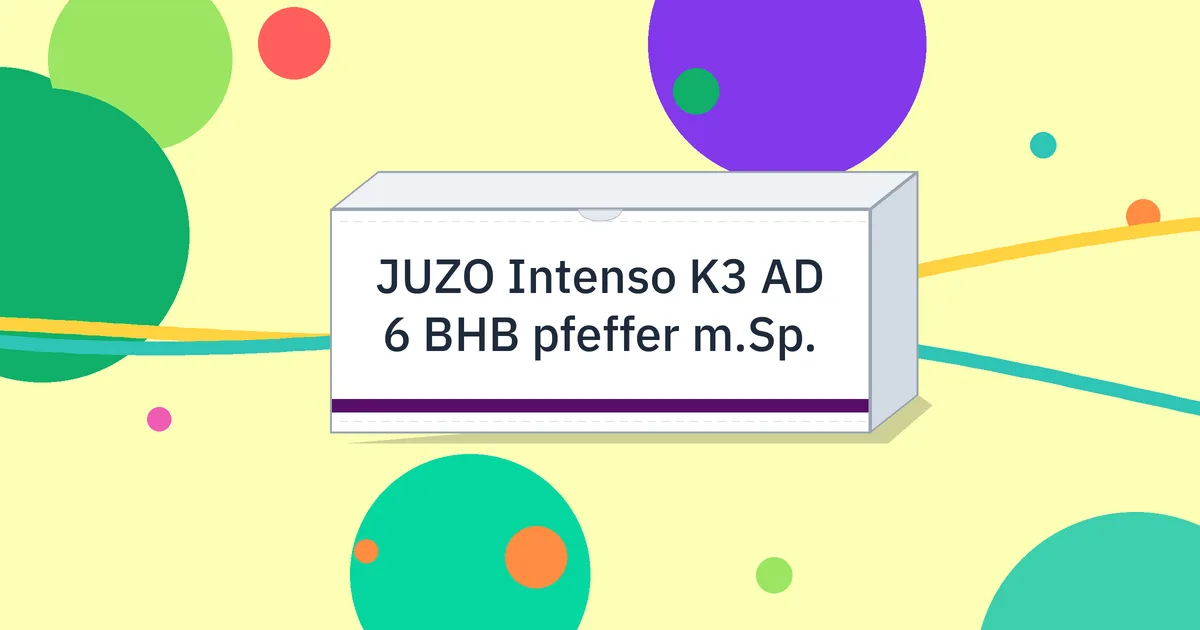 Symbolbild: Packung mit der Aufschrift JUZO Intenso K3 AD 6 BHB pfeffer m.Sp. (PZN 18634277) – Verfügbarkeit und Bezug in Apotheken in Frankfurt am Main