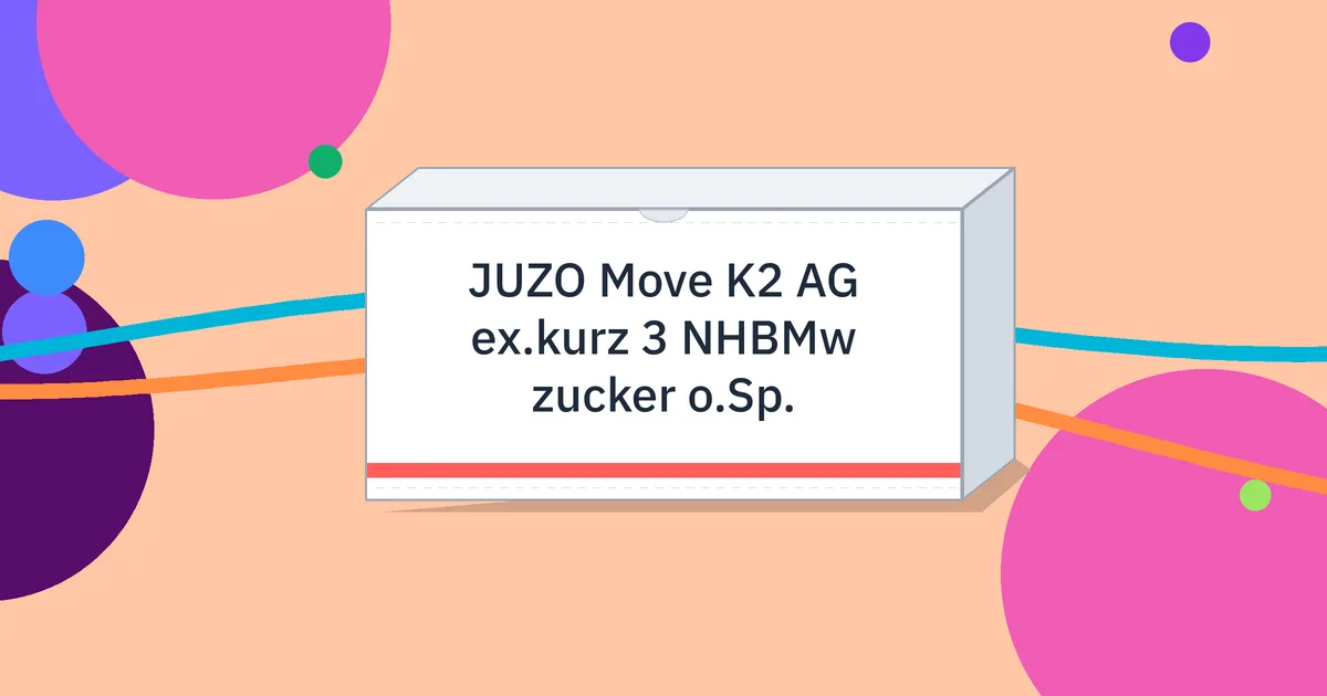 Symbolbild: Packung mit der Aufschrift JUZO Move K2 AG ex.kurz 3 NHBMw zucker o.Sp. (PZN 18533352) – Verfügbarkeit und Bezug in Apotheken in Frankfurt am Main