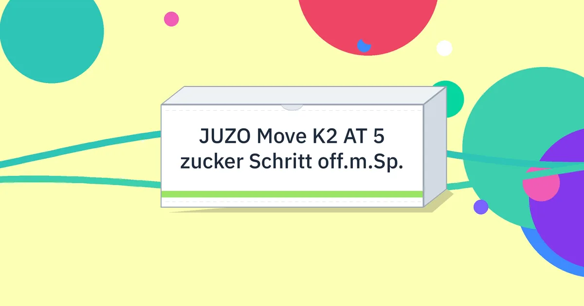 Symbolbild: Packung mit der Aufschrift JUZO Move K2 AT 5 zucker Schritt off.m.Sp. (PZN 20668007) – Verfügbarkeit und Bezug in Apotheken in Frankfurt am Main