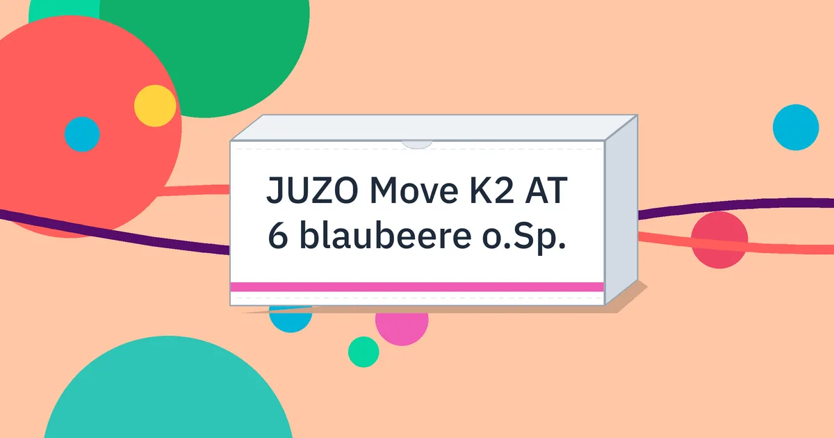 Symbolbild: Packung mit der Aufschrift JUZO Move K2 AT 6 blaubeere o.Sp. (PZN 20669308) – Verfügbarkeit und Bezug in Apotheken in Frankfurt am Main