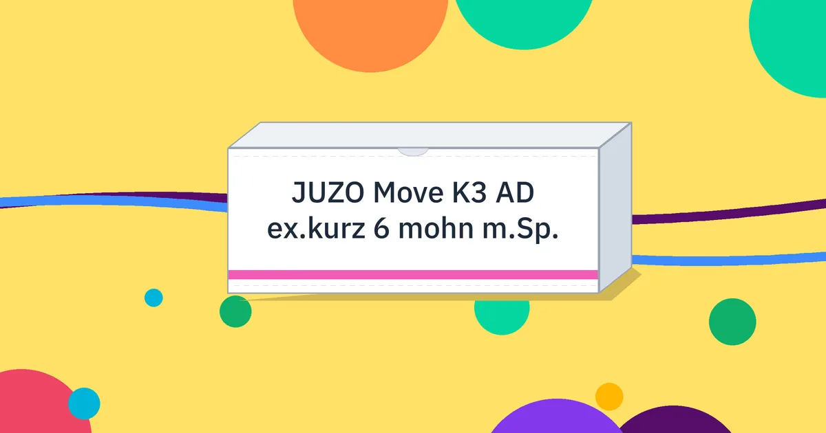 Symbolbild: Packung mit der Aufschrift JUZO Move K3 AD ex.kurz 6 mohn m.Sp. (PZN 18573245) – Verfügbarkeit und Bezug in Apotheken in Frankfurt am Main