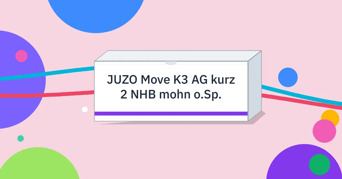 Symbolbild: Packung mit der Aufschrift JUZO Move K3 AG kurz 2 NHB mohn o.Sp. (PZN 18593041) – Verfügbarkeit und Bezug in Apotheken in Frankfurt am Main