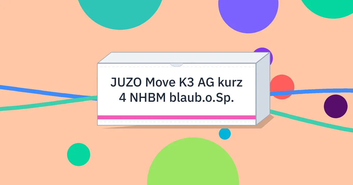 Symbolbild: Packung mit der Aufschrift JUZO Move K3 AG kurz 4 NHBM blaub.o.Sp. (PZN 18592521) – Verfügbarkeit und Bezug in Apotheken in Frankfurt am Main