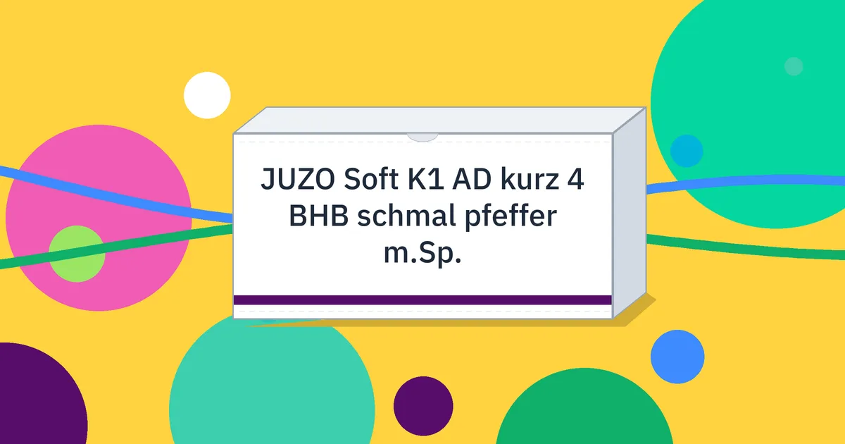 Symbolbild: Packung mit der Aufschrift JUZO Soft K1 AD kurz 4 BHB schmal pfeffer m.Sp. (PZN 15461511) – Verfügbarkeit und Bezug in Apotheken in Frankfurt am Main