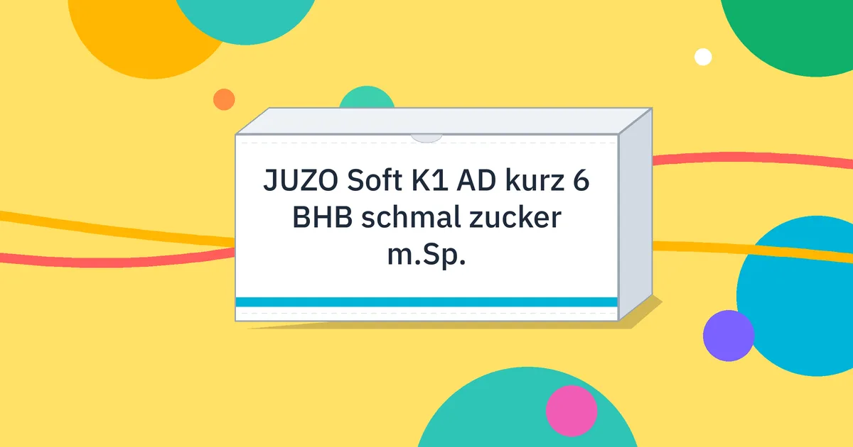 Symbolbild: Packung mit der Aufschrift JUZO Soft K1 AD kurz 6 BHB schmal zucker m.Sp. (PZN 15461474) – Verfügbarkeit und Bezug in Apotheken in Frankfurt am Main