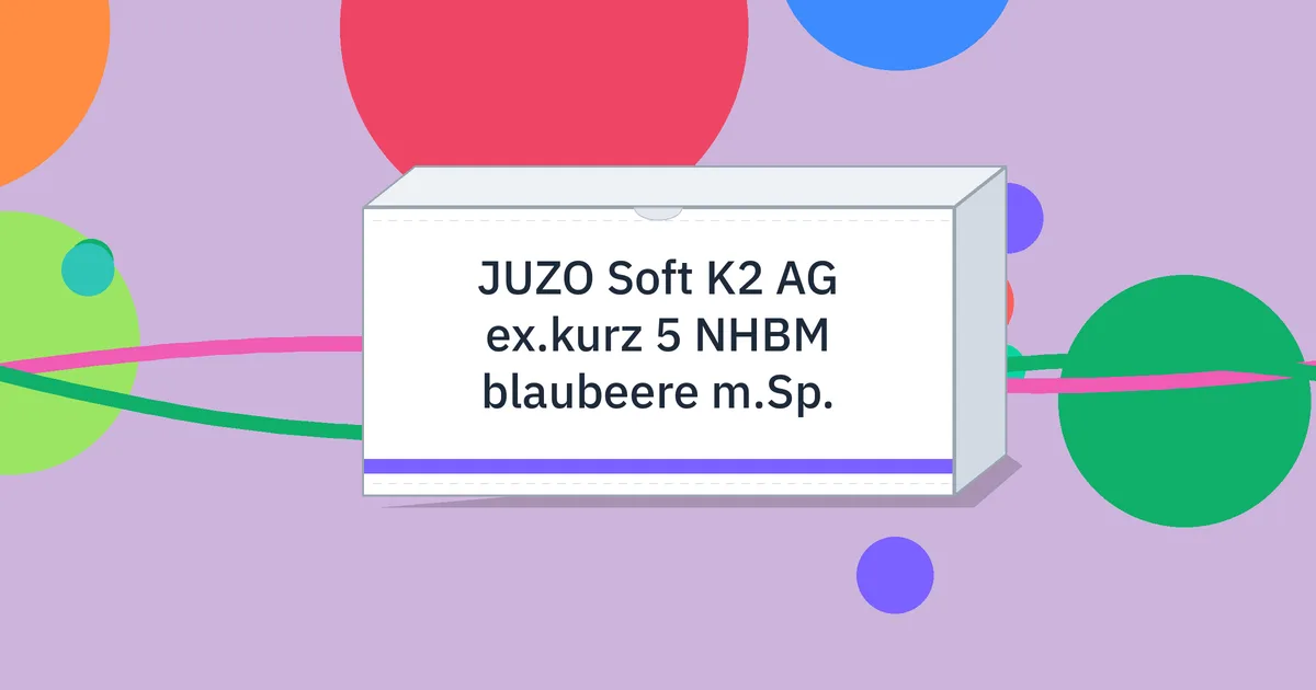 Symbolbild: Packung mit der Aufschrift JUZO Soft K2 AG ex.kurz 5 NHBM blaubeere m.Sp. (PZN 15022645) – Verfügbarkeit und Bezug in Apotheken in Frankfurt am Main