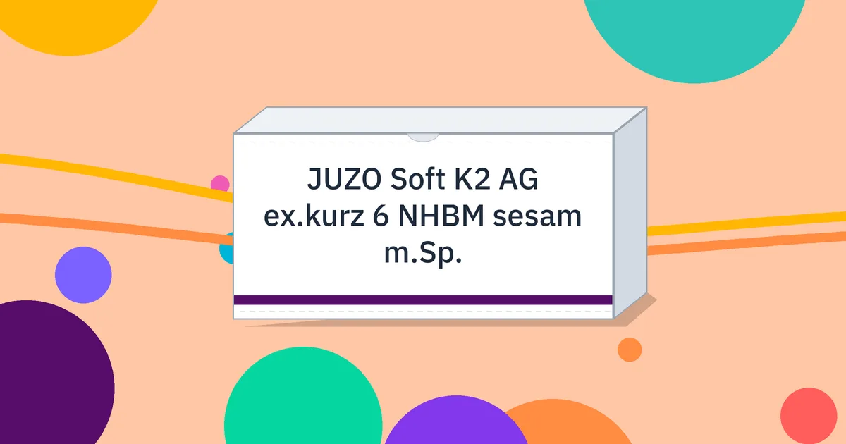 Symbolbild: Packung mit der Aufschrift JUZO Soft K2 AG ex.kurz 6 NHBM sesam m.Sp. (PZN 15023165) – Verfügbarkeit und Bezug in Apotheken in Frankfurt am Main