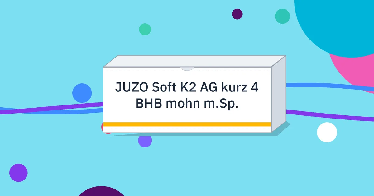 Symbolbild: Packung mit der Aufschrift JUZO Soft K2 AG kurz 4 BHB mohn m.Sp. (PZN 14826407) – Verfügbarkeit und Bezug in Apotheken in Frankfurt am Main