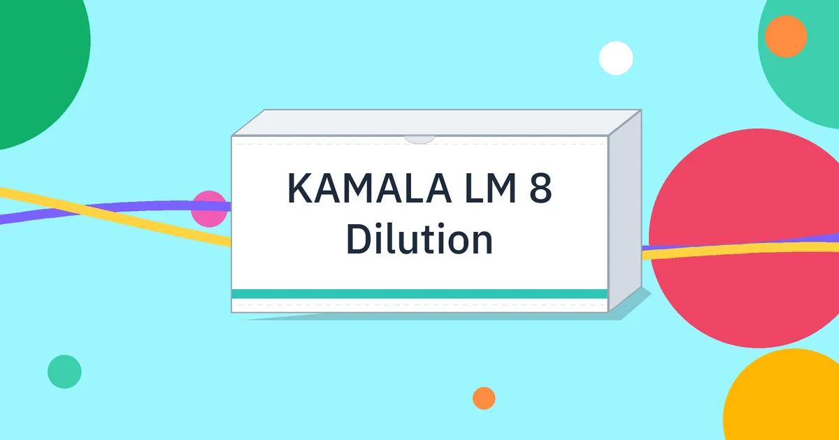Symbolbild: Packung mit der Aufschrift KAMALA LM 8 Dilution (PZN 13517992) – Verfügbarkeit und Bezug in Apotheken in Frankfurt am Main