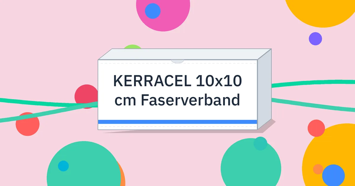 Symbolbild: Packung mit der Aufschrift KERRACEL 10x10 cm Faserverband (PZN 17515872) – Verfügbarkeit und Bezug in Apotheken in Frankfurt am Main