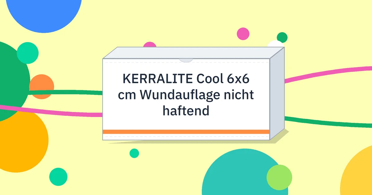 Symbolbild: Packung mit der Aufschrift KERRALITE Cool 6x6 cm Wundauflage nicht haftend (PZN 14324350) – Verfügbarkeit und Bezug in Apotheken in Frankfurt am Main