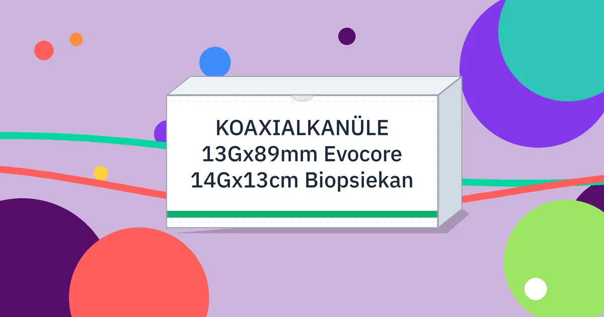 Symbolbild: Packung mit der Aufschrift KOAXIALKANÜLE 13Gx89mm Evocore 14Gx13cm Biopsiekan (PZN 11059309) – Verfügbarkeit und Bezug in Apotheken in Frankfurt am Main