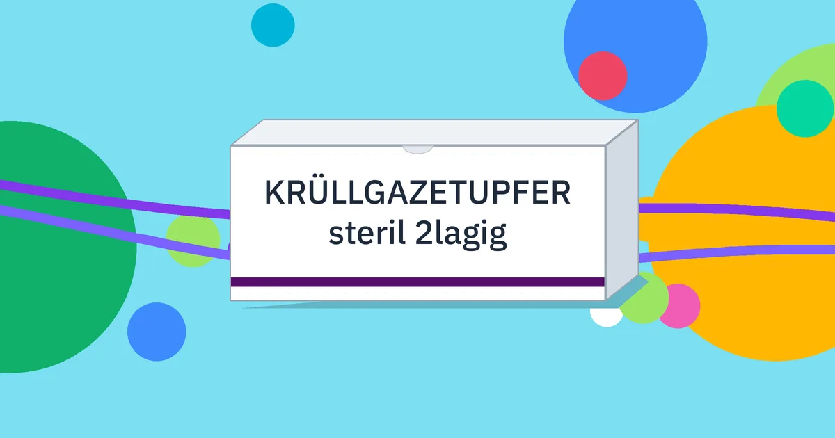 Symbolbild: Packung mit der Aufschrift KRÜLLGAZETUPFER steril 2lagig (PZN 07152871) – Verfügbarkeit und Bezug in Apotheken in Frankfurt am Main