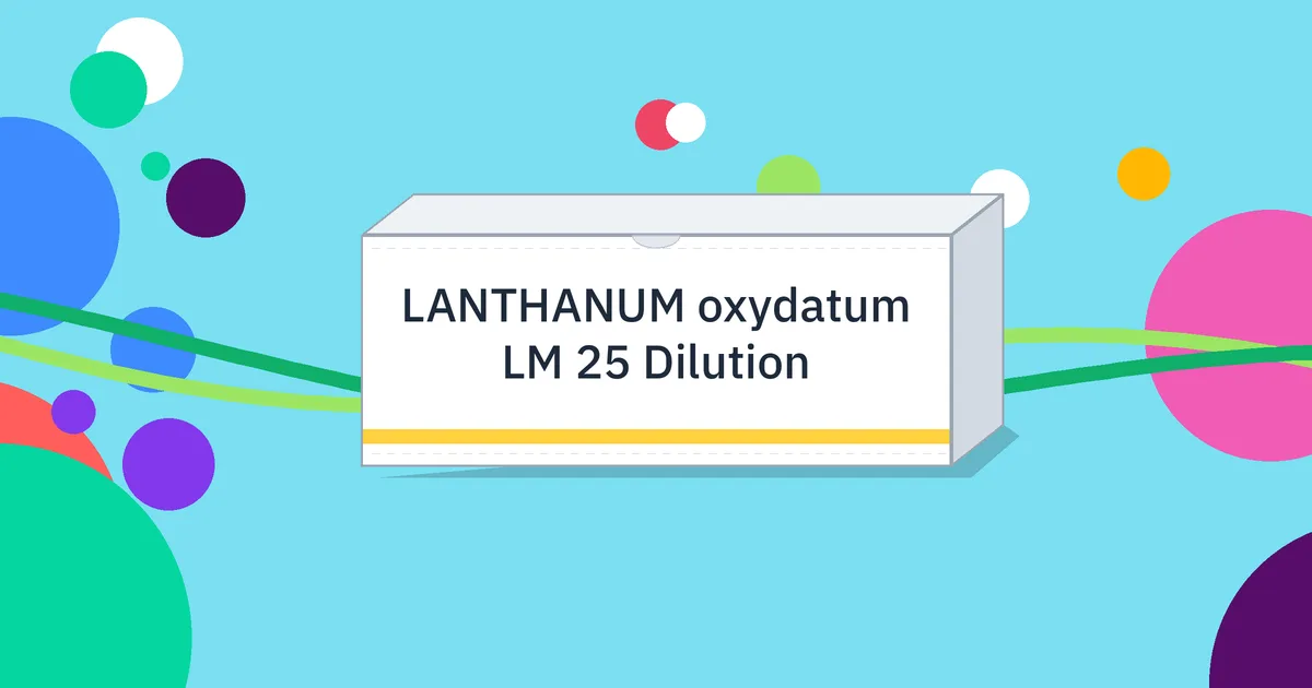 Symbolbild: Packung mit der Aufschrift LANTHANUM oxydatum LM 25 Dilution (PZN 13522361) – Verfügbarkeit und Bezug in Apotheken in Frankfurt am Main