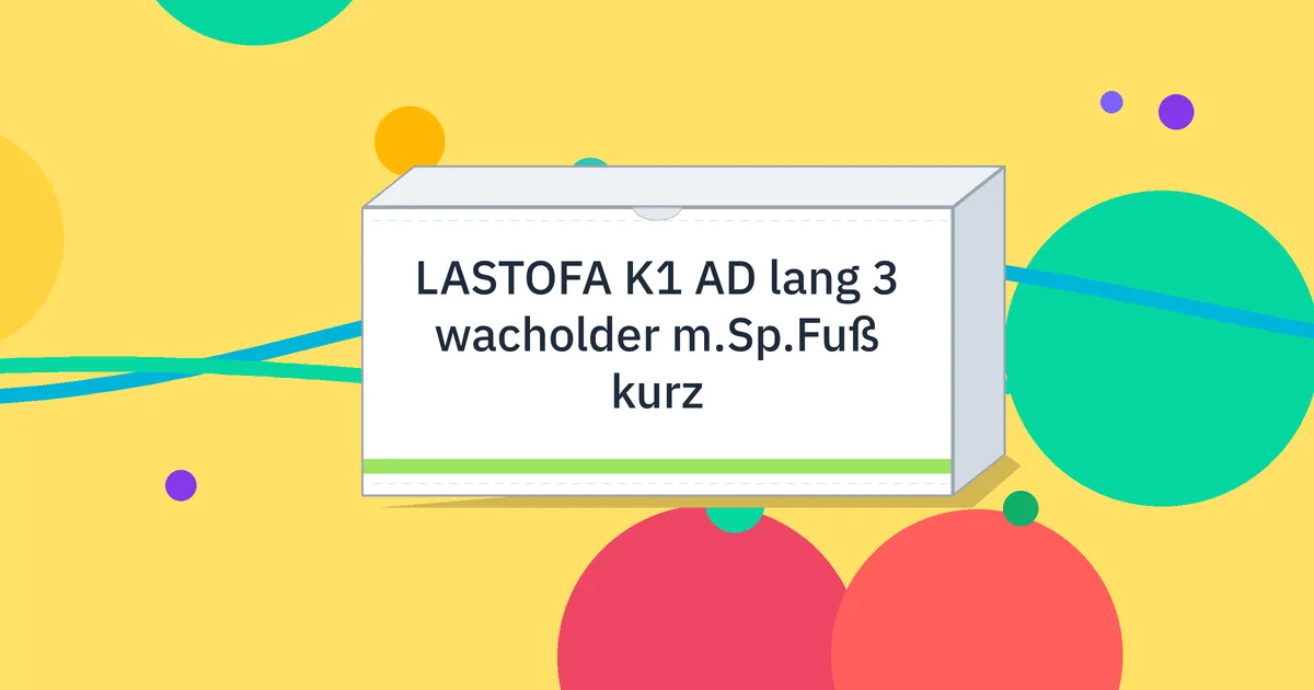 Symbolbild: Packung mit der Aufschrift LASTOFA K1 AD lang 3 wacholder m.Sp.Fuß kurz (PZN 13787036) – Verfügbarkeit und Bezug in Apotheken in Frankfurt am Main