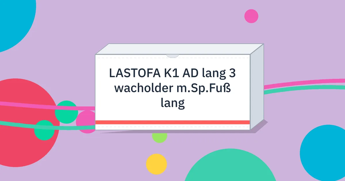 Symbolbild: Packung mit der Aufschrift LASTOFA K1 AD lang 3 wacholder m.Sp.Fuß lang (PZN 13787065) – Verfügbarkeit und Bezug in Apotheken in Frankfurt am Main