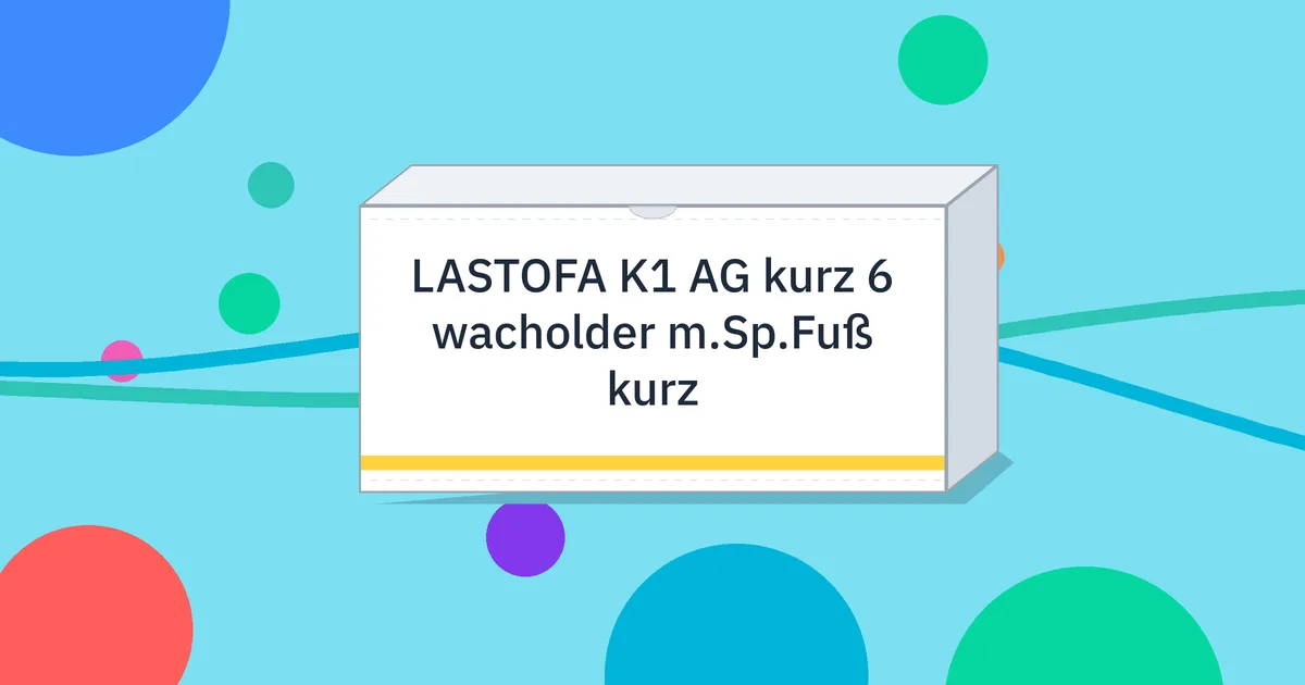Symbolbild: Packung mit der Aufschrift LASTOFA K1 AG kurz 6 wacholder m.Sp.Fuß kurz (PZN 13794409) – Verfügbarkeit und Bezug in Apotheken in Frankfurt am Main