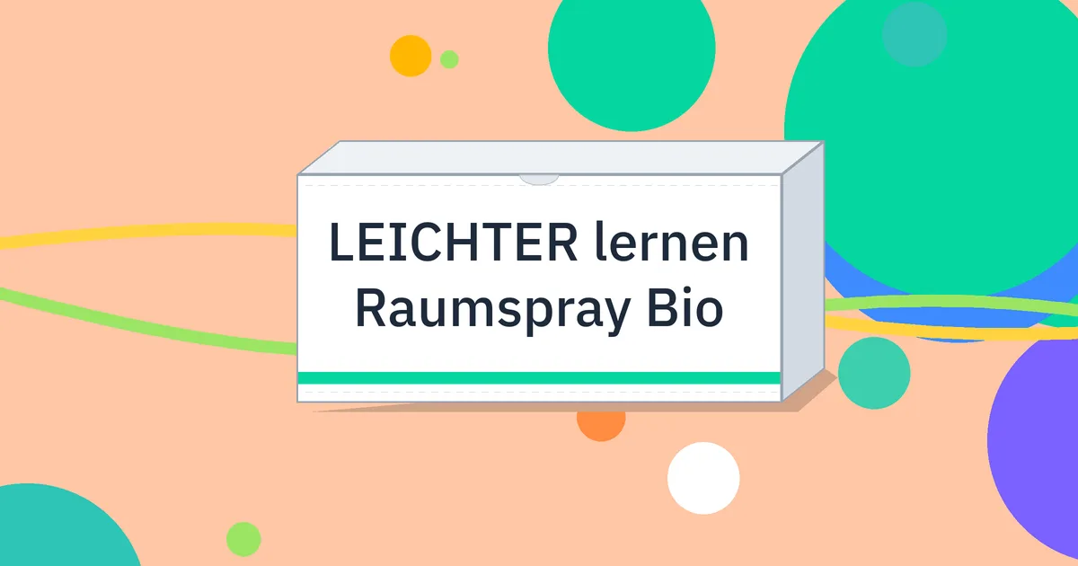 Symbolbild: Packung mit der Aufschrift LEICHTER lernen Raumspray Bio (PZN 15201253) – Verfügbarkeit und Bezug in Apotheken in Frankfurt am Main