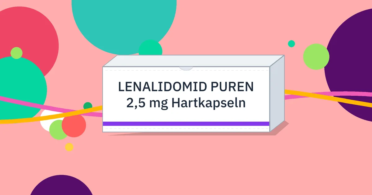 Symbolbild: Packung mit der Aufschrift LENALIDOMID PUREN 2,5 mg Hartkapseln (PZN 16943301) – Verfügbarkeit und Bezug in Apotheken in Frankfurt am Main