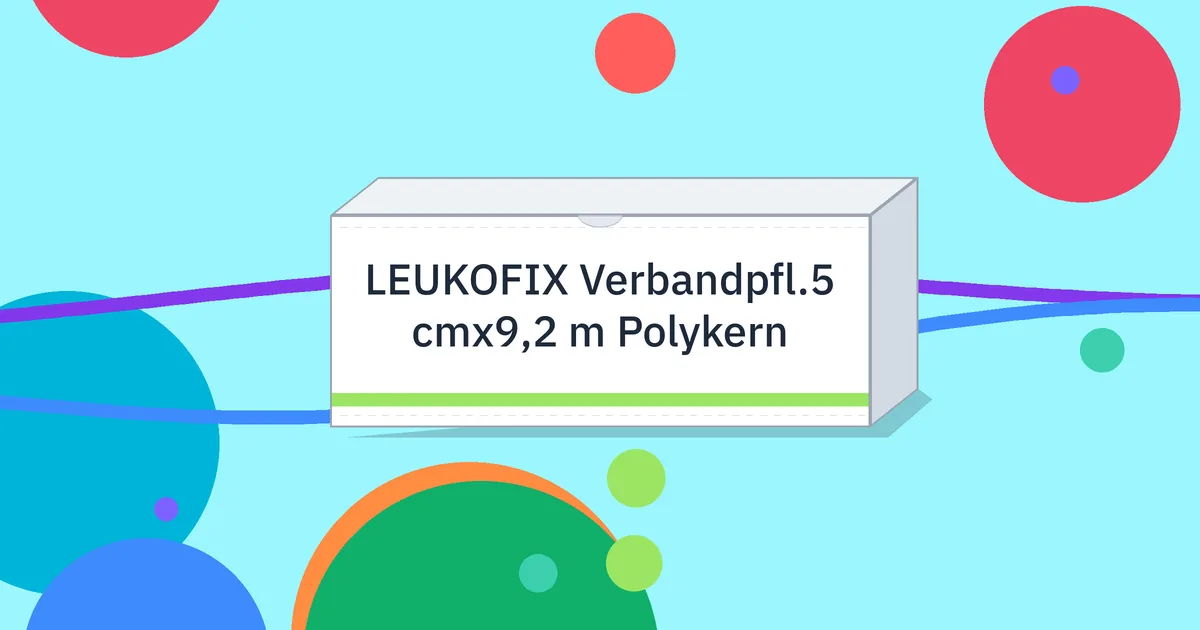 Symbolbild: Packung mit der Aufschrift LEUKOFIX Verbandpfl.5 cmx9,2 m Polykern (PZN 04593439) – Verfügbarkeit und Bezug in Apotheken in Frankfurt am Main