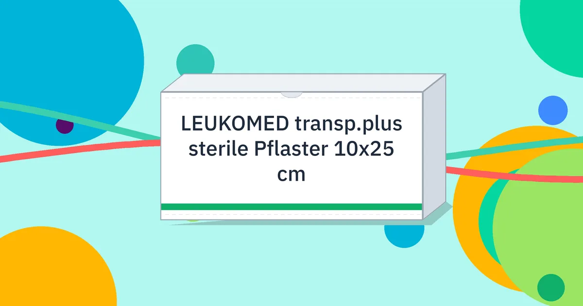 Symbolbild: Packung mit der Aufschrift LEUKOMED transp.plus sterile Pflaster 10x25 cm (PZN 12657188) – Verfügbarkeit und Bezug in Apotheken in Frankfurt am Main