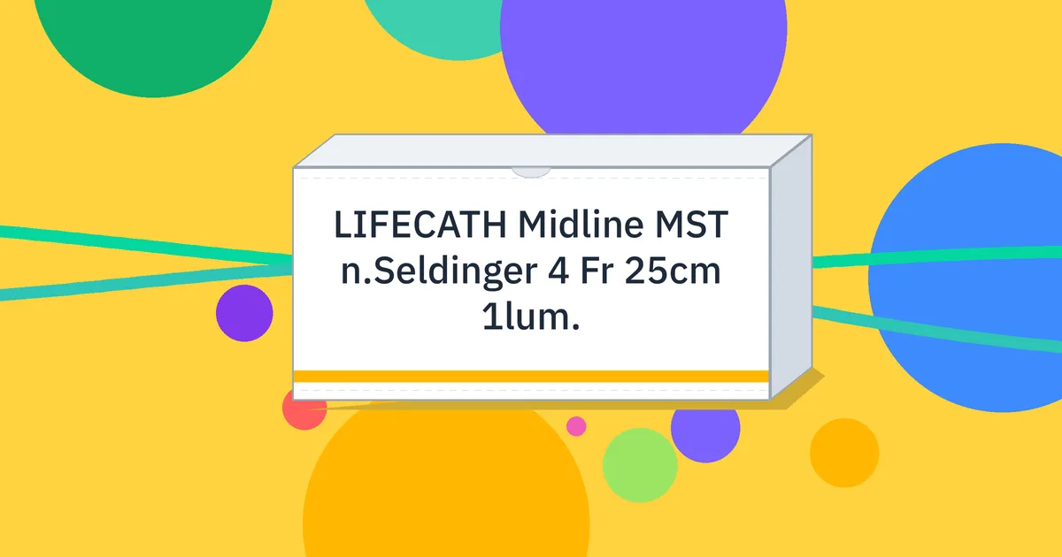Symbolbild: Packung mit der Aufschrift LIFECATH Midline MST n.Seldinger 4 Fr 25cm 1lum. (PZN 15263343) – Verfügbarkeit und Bezug in Apotheken in Frankfurt am Main
