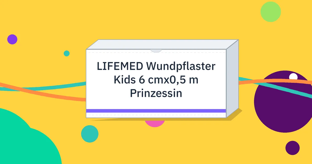 Symbolbild: Packung mit der Aufschrift LIFEMED Wundpflaster Kids 6 cmx0,5 m Prinzessin (PZN 19446135) – Verfügbarkeit und Bezug in Apotheken in Frankfurt am Main