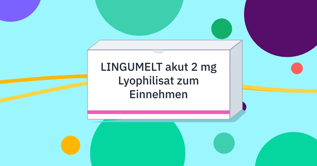 Symbolbild: Packung mit der Aufschrift LINGUMELT akut 2 mg Lyophilisat zum Einnehmen (PZN 17526829) – Verfügbarkeit und Bezug in Apotheken in Frankfurt am Main