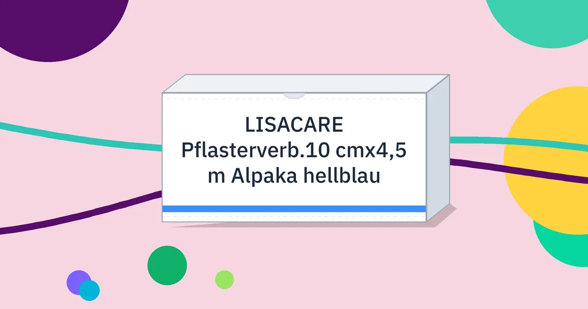 Symbolbild: Packung mit der Aufschrift LISACARE Pflasterverb.10 cmx4,5 m Alpaka hellblau (PZN 17893485) – Verfügbarkeit und Bezug in Apotheken in Frankfurt am Main