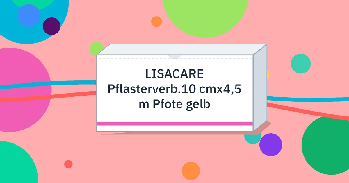 Symbolbild: Packung mit der Aufschrift LISACARE Pflasterverb.10 cmx4,5 m Pfote gelb (PZN 17893427) – Verfügbarkeit und Bezug in Apotheken in Frankfurt am Main