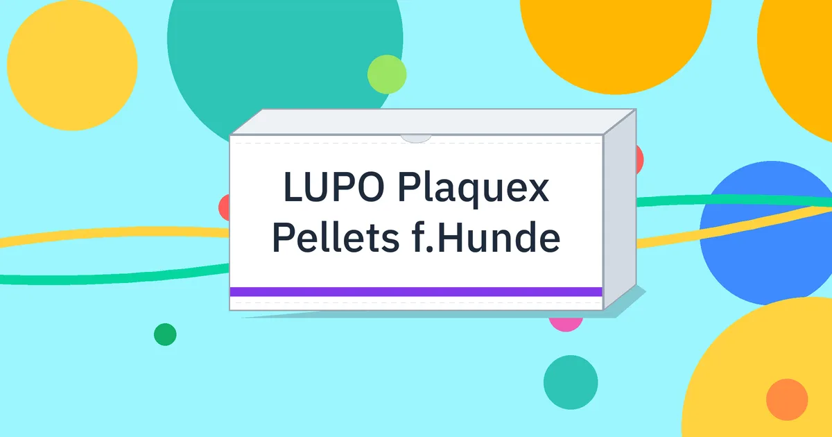 Symbolbild: Packung mit der Aufschrift LUPO Plaquex Pellets f.Hunde (PZN 19252224) – Verfügbarkeit und Bezug in Apotheken in Frankfurt am Main
