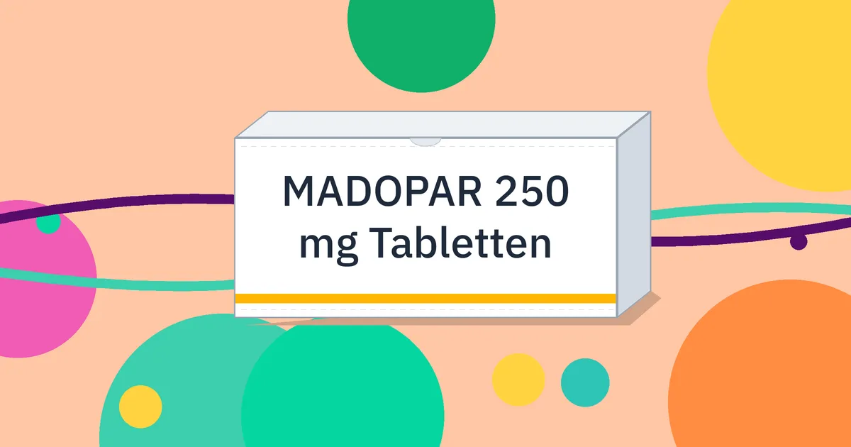 Symbolbild: Packung mit der Aufschrift MADOPAR 250 mg Tabletten (PZN 18317631) – Verfügbarkeit und Bezug in Apotheken in Frankfurt am Main