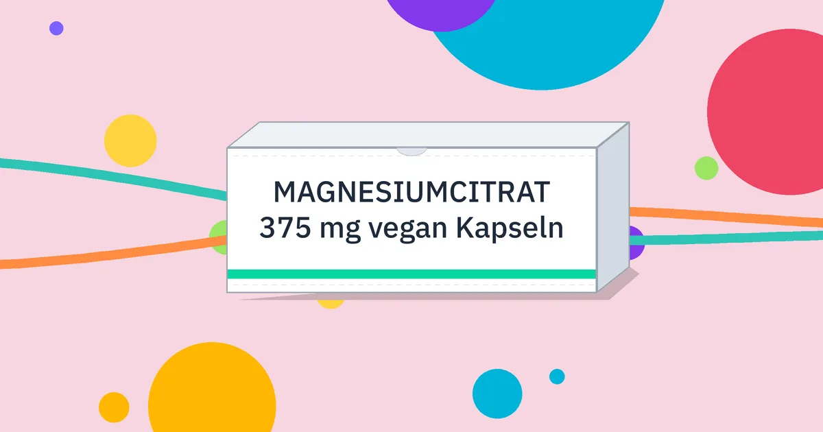 Symbolbild: Packung mit der Aufschrift MAGNESIUMCITRAT 375 mg vegan Kapseln (PZN 20102292) – Verfügbarkeit und Bezug in Apotheken in Frankfurt am Main