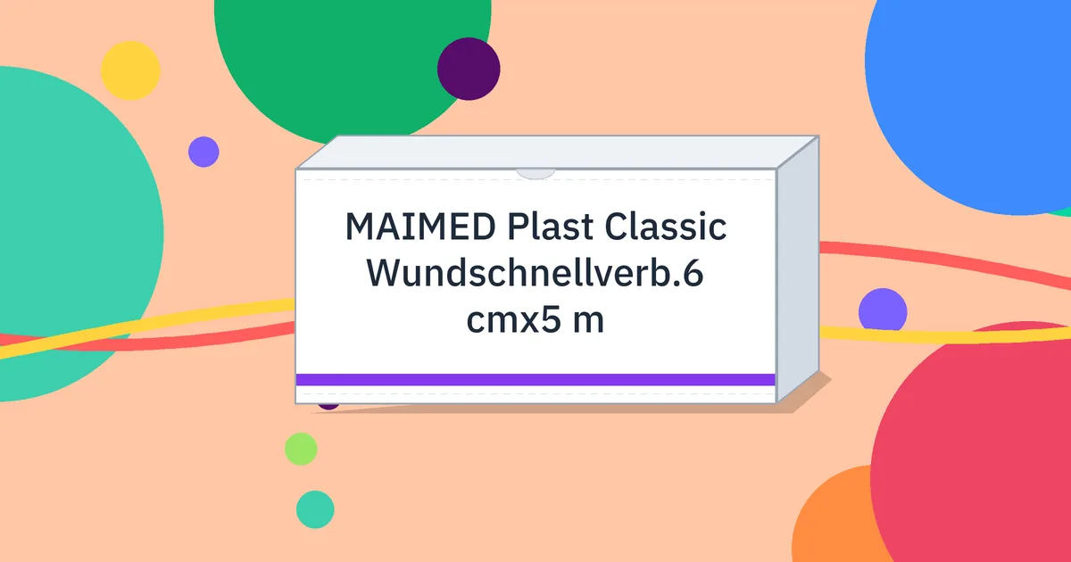 Symbolbild: Packung mit der Aufschrift MAIMED Plast Classic Wundschnellverb.6 cmx5 m (PZN 04002852) – Verfügbarkeit und Bezug in Apotheken in Frankfurt am Main